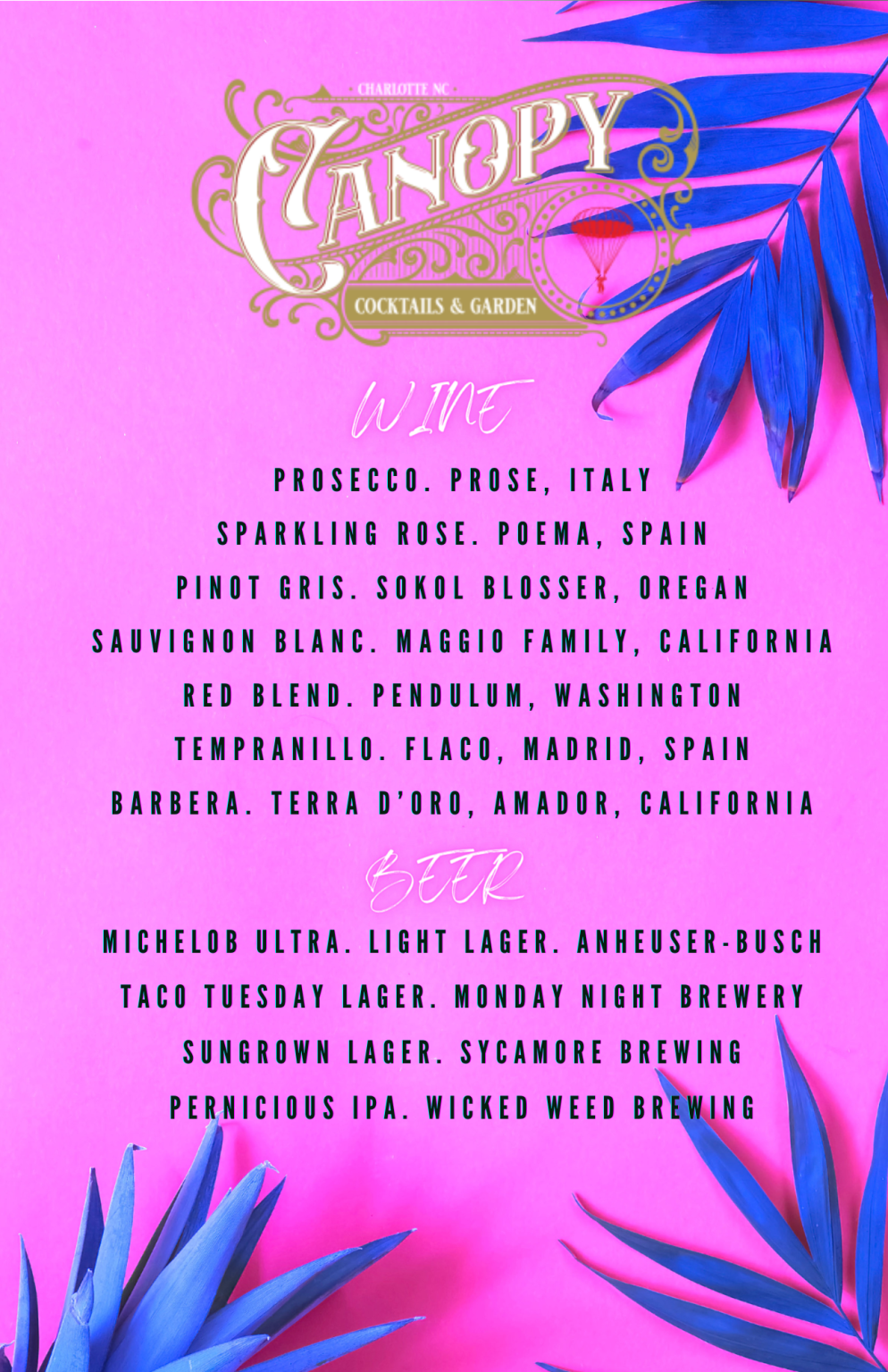 Menu – Canopy Cocktails & Garden